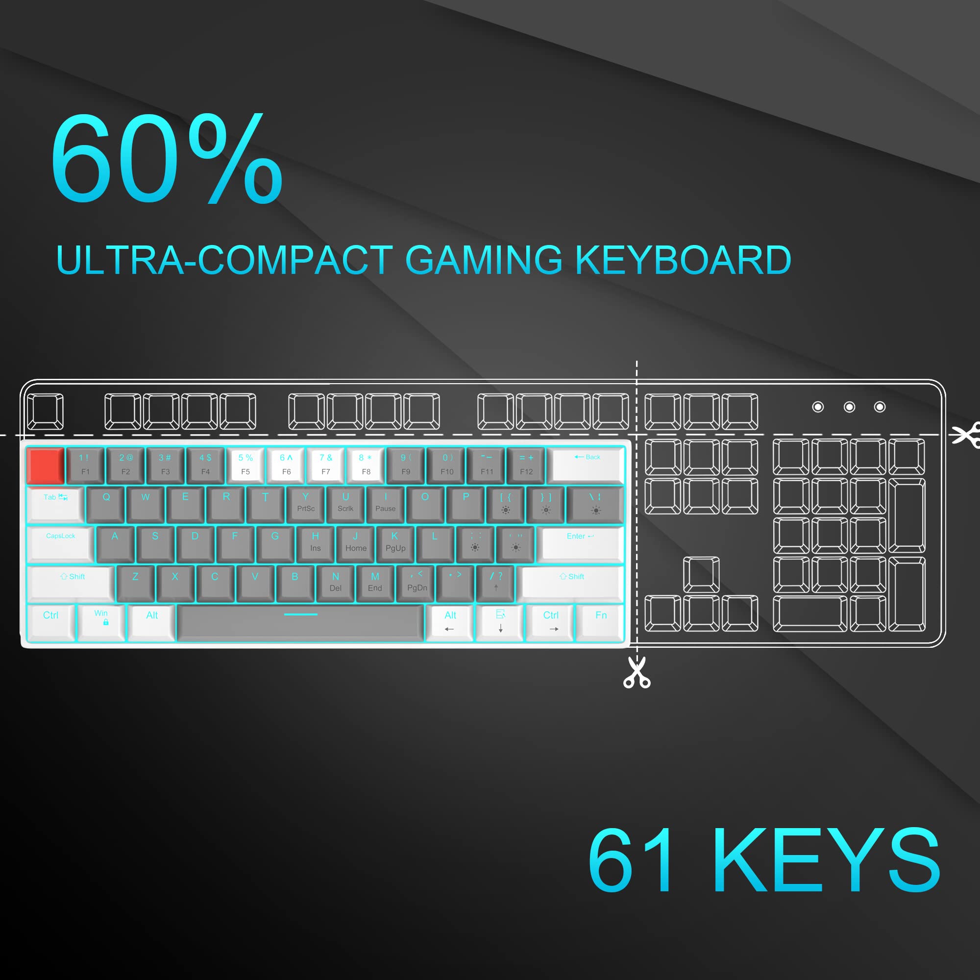 MageGee MK-Mini 60% Mechanical Gaming Keyboard, 61 Keys Compact Gaming Keyboard with Blue Switch, Portable Blue LED Backlit USB Type-C Wired Office Keyboard for PC Laptop, White & Gray