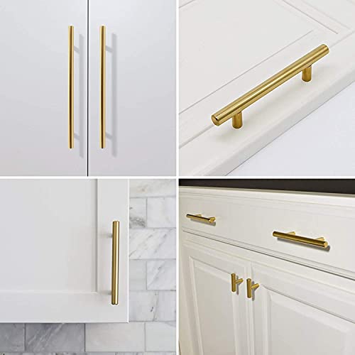 Haliwu 10 Pack Gold Cabinet Pulls,5 Inch Hole Center Brushed Brass Cabinet Pulls Stainless Steel Pulls for Cabinets Dresser Drawer Handles Gold
