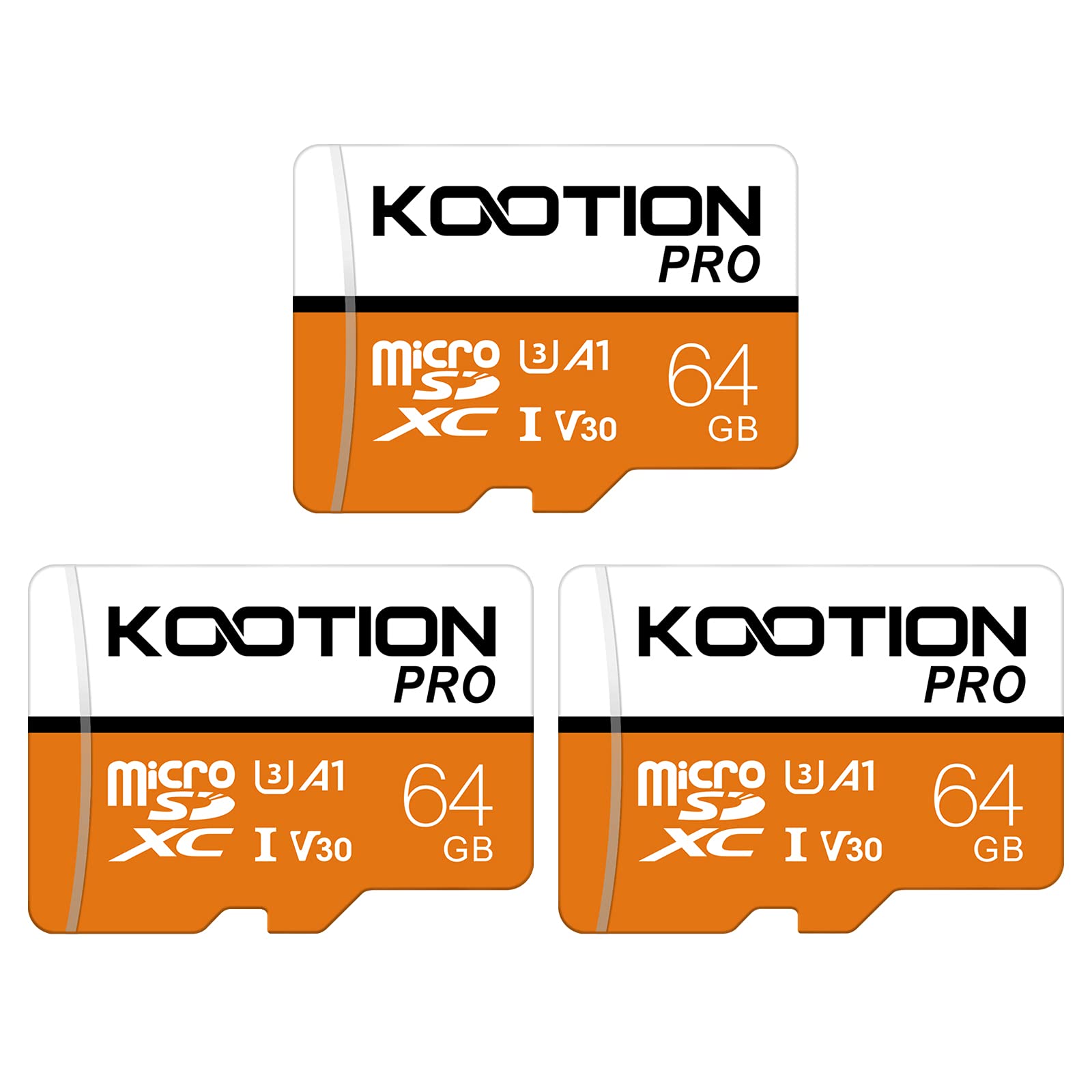 KOOTION 3 Pack 64GB Micro SD Card Ultra Micro SDXC Memory Card 64 GB U3 High Speed TF Card R Flash, A1, U3, V30, 64 GB