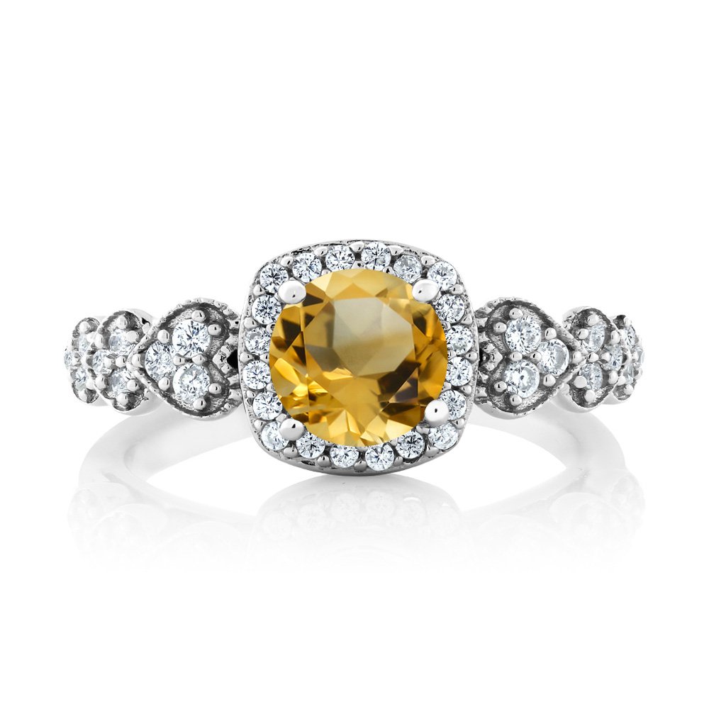 Gem Stone King 925 Sterling Silver Yellow Citrine Engagement Ring For Women (1.02 Cttw, Gemstone Birthstone, Available in Size 5,6,7,8,9)
