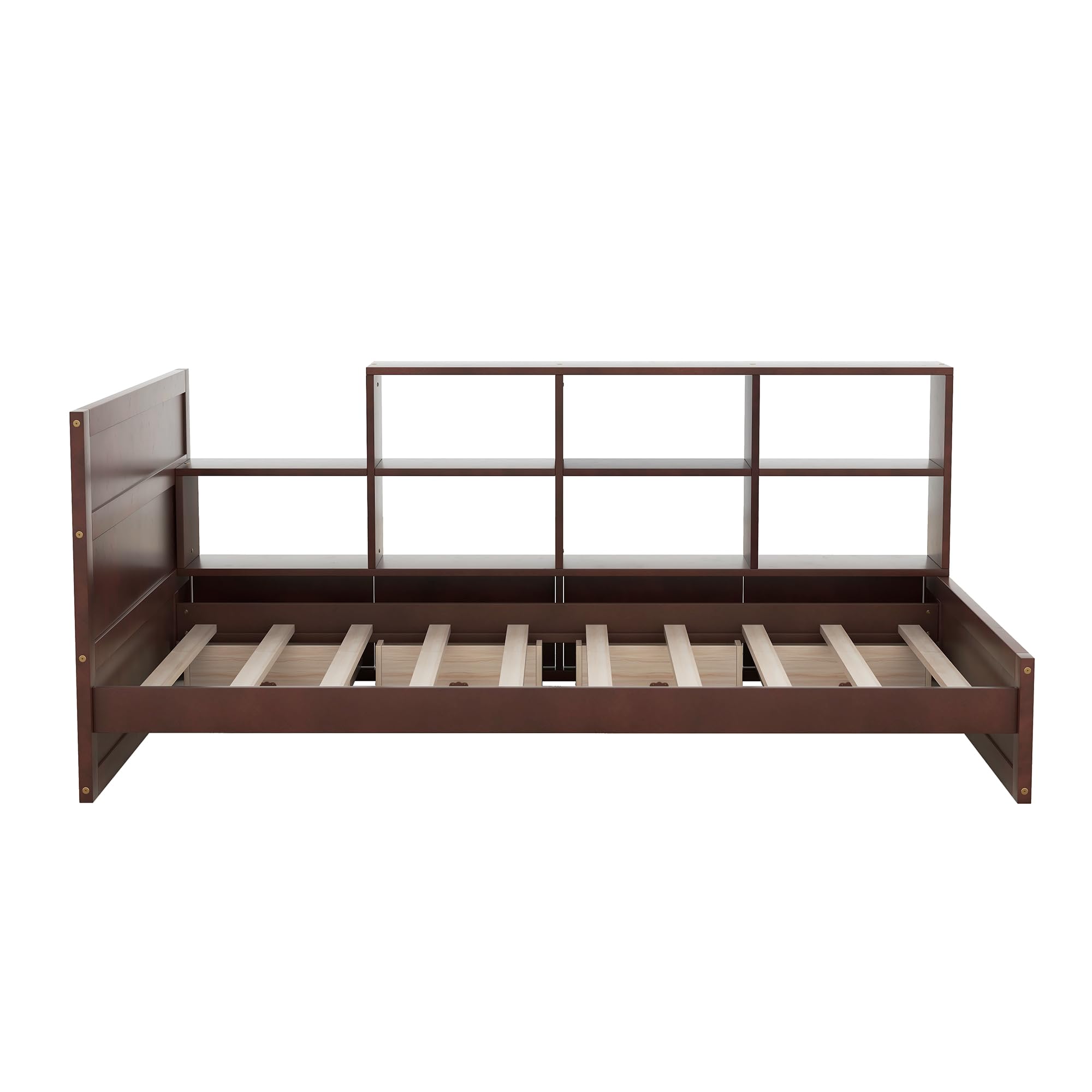 GLORHOME Twin Size Platform Bed with Storage Drawers and Shelves,Wood Bed Frame for Bedroom