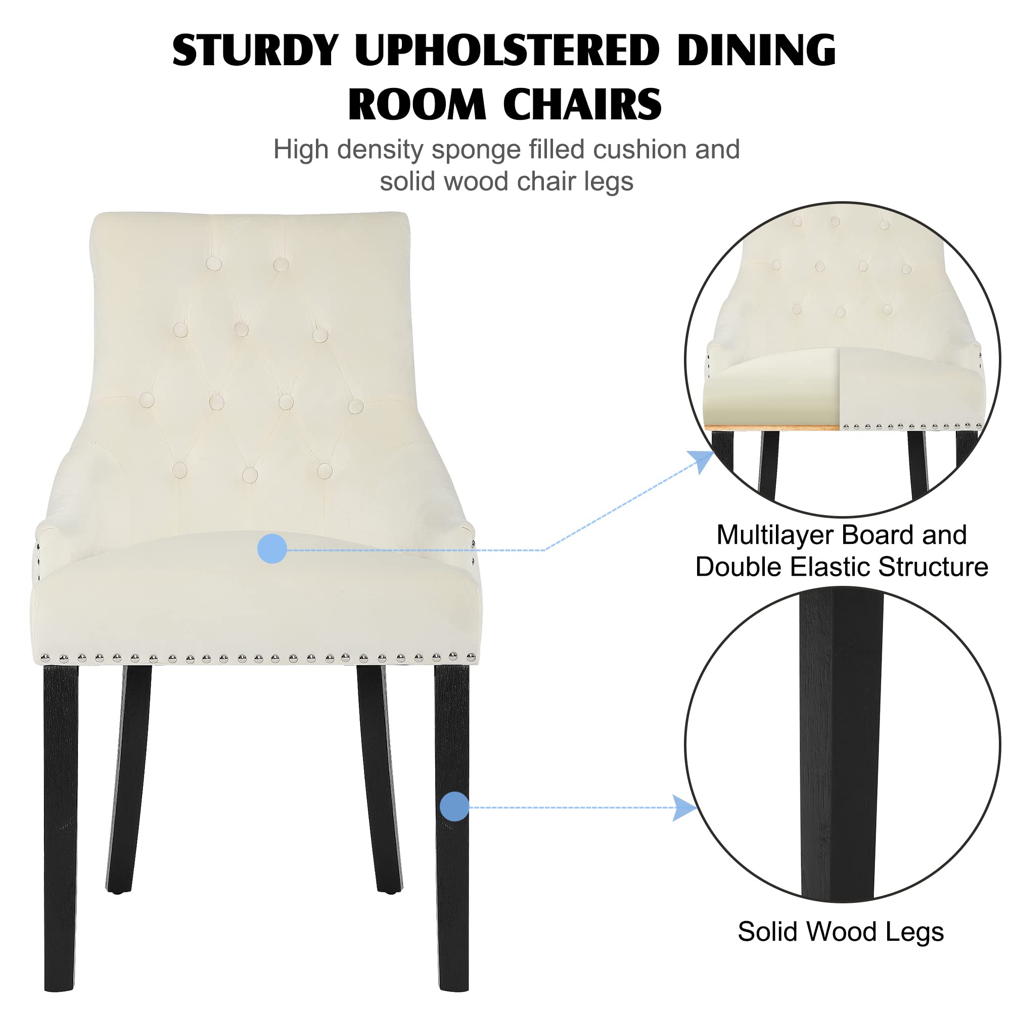 GOTMINSI Upholstered Dining Chairs, Set of 2 Accent Chairs Modern Button-Tufted Dining Room Chairs with Nailhead Trim, Velvet Dining Side Chair for Bedroom,Kitchen(Black)