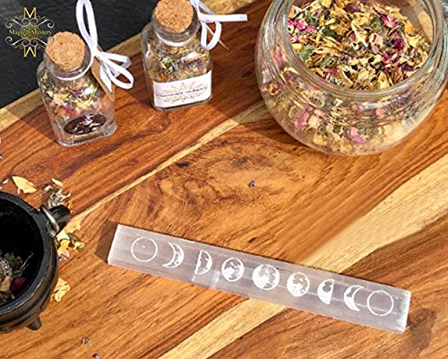 Infinity Healing Stones - Moon Phase Selenite Wand Gemstones Crystal Charging Stick Décor Phases Plate Divination WandStick New Stick, Multicolor, Medium, (IHS-MOONPHASESTICK-123)
