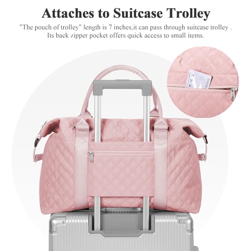 Travel Duffel Bag Weekender Bag for Women,Overnight Carry on Bag with Toiletry Bag, Gym Tote Bag with Wet Pocket,Grid Pink