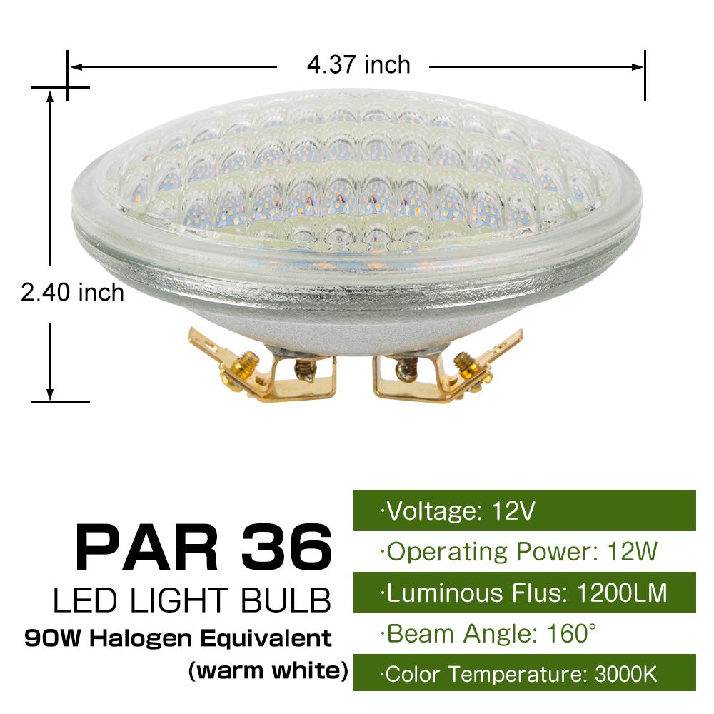 Haian PAR36 LED 12 Watt Light Bulb,LED Landscape Lighting Bulbs Low Voltage 12V Flood Light Bulbs,1200LM 90W Halogen Equivalent,3000K Warm White,Water Resistant, Beam Angle 160°,Non-dimmable (4 Pack)
