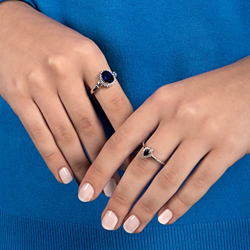 Jewelili Sterling Silver 5X3 MM Pear Cut Genuine Blue Sapphire and Natural White Round Diamond Accent Teardrop Engagement Ring, Size 6