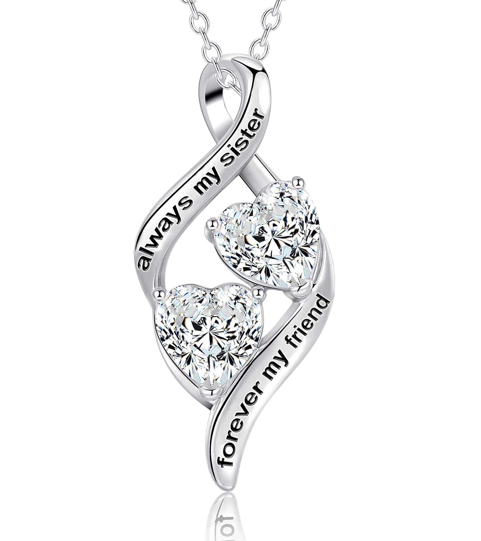 IDASANY Mother's Day Gifts for Sister from Sister Brother- 925 Sterling Silver Always My Sister Forever My Friend Love Heart Pendant Necklace, 18" (with Giftbox)