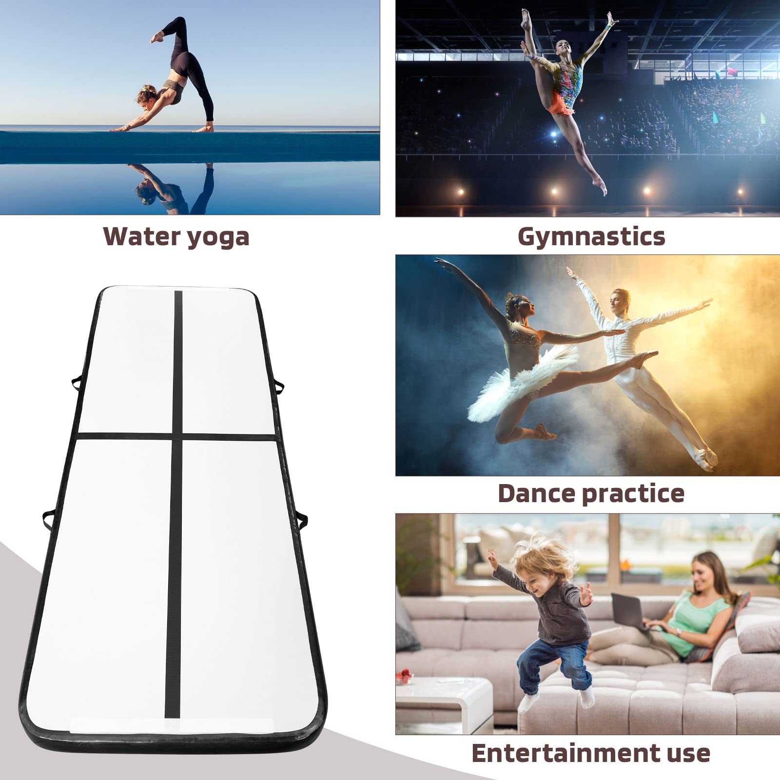 Inflatable Air Gymnastics Mat, Airtrack Mat 10ft Inflatable Gymnastic Tumbling Mat, Training Mat with Electric Air Pump,