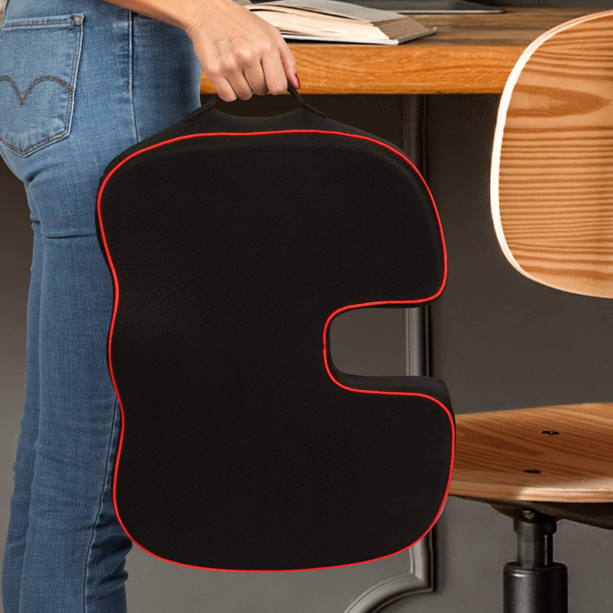 HOLOCENE Memory Foam Seat Cushion for Lumbar Support, Coccyx, Tailbone & Sciatica - Comfortable Chair Cushions for Office, Car, Wheelchair - Premium Gel Pillow Pad for Lower Back Pain Relief