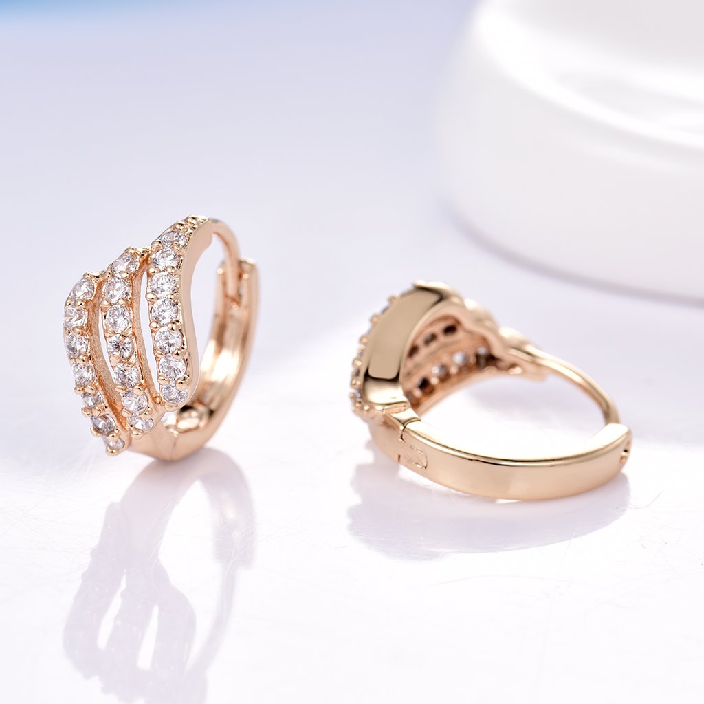 GULICX Eye-catching Gold Tone Three Layer White Rhinestone Hoop Earrings Party