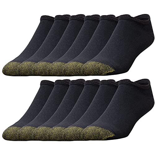 GOLDTOE Men's 656F Cotton No Show Athletic Socks, Multipairs, Black (12-Pairs), Large