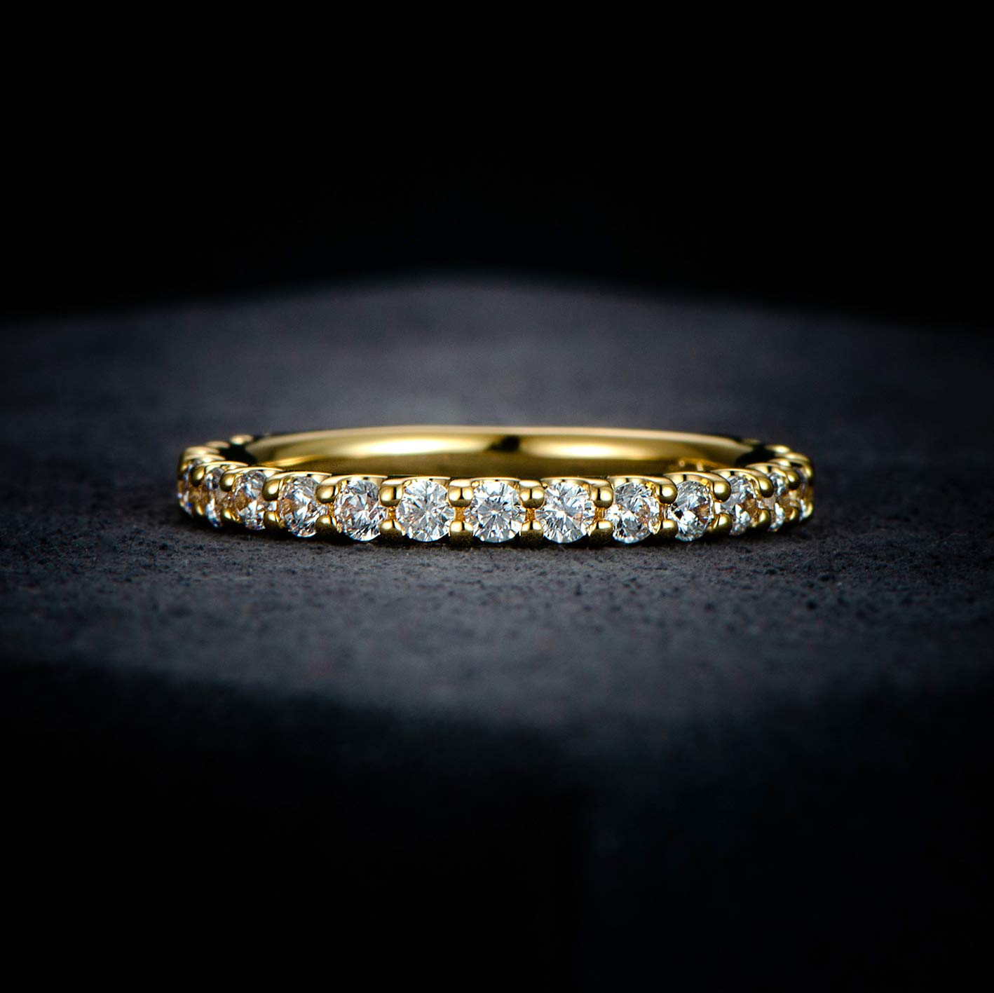 HAFEEZ CENTER 2.5mm Yellow Gold Plated Sterling Silver Half Eternity Moissanite Wedding Band Ring (10)