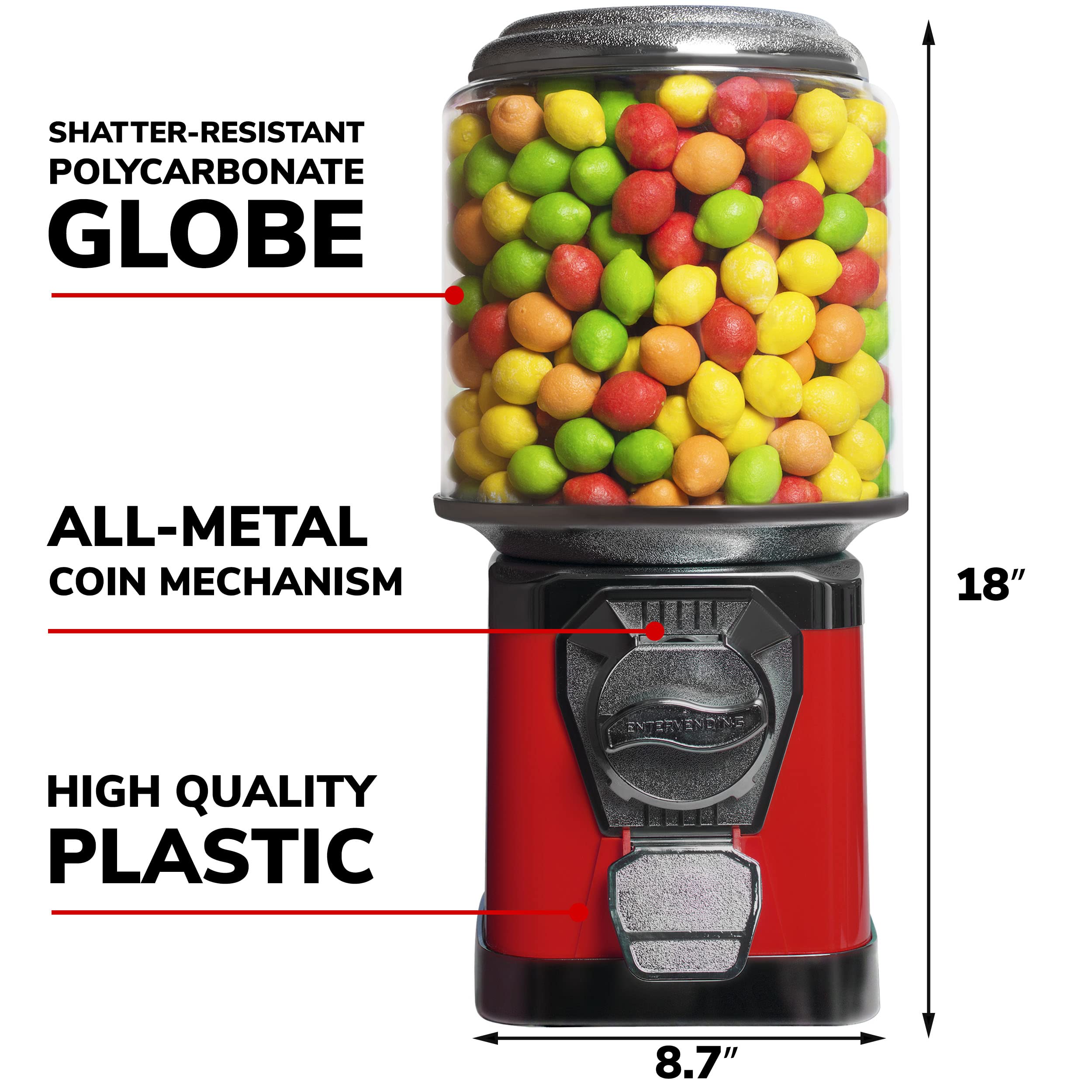 Gumball Vending Machine with Metal Stand & 200 pcs Bouncy Balls Refill - Bubble Gum Vending Machine for Kids, Stand & Balls Bundle - Coin Gumball Machine