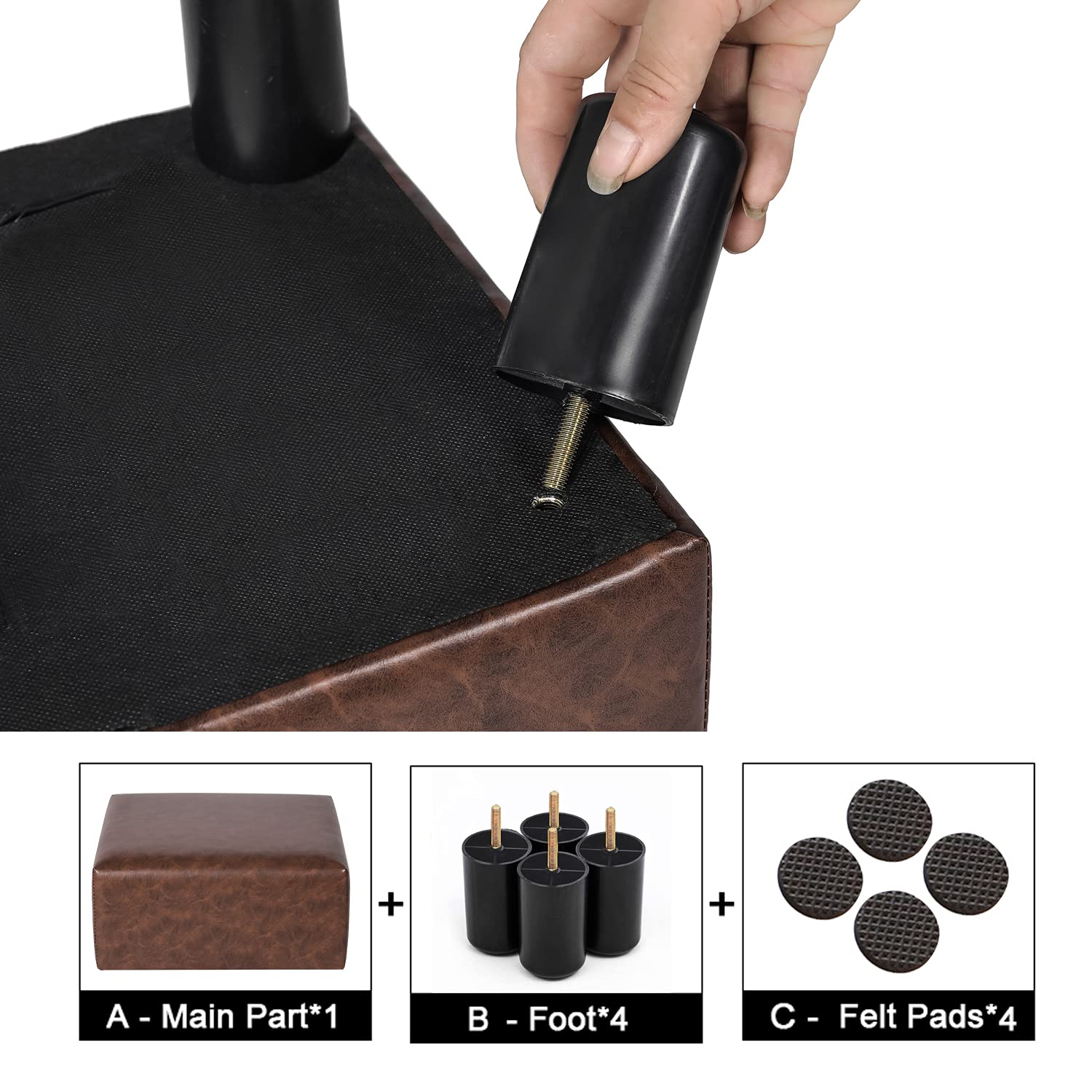 Joveco Small Footstool Ottoman, Faux Leather Square Ottoman Footrest with Non-Skid Plastic Legs, Modern Sofa Pets Step Stool for Couch Desk Office Living Room Bedroom (Brown)