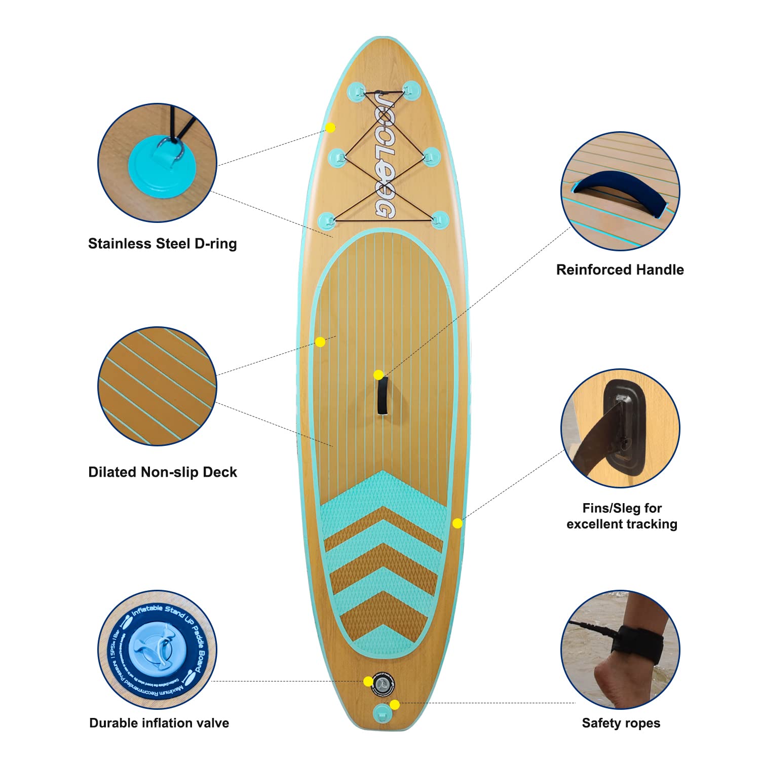 Inflatable Paddle Boards, JOOLOOG Yoga Sup Board for Surfing 10'5''X 32''X 6'', Wood SUP