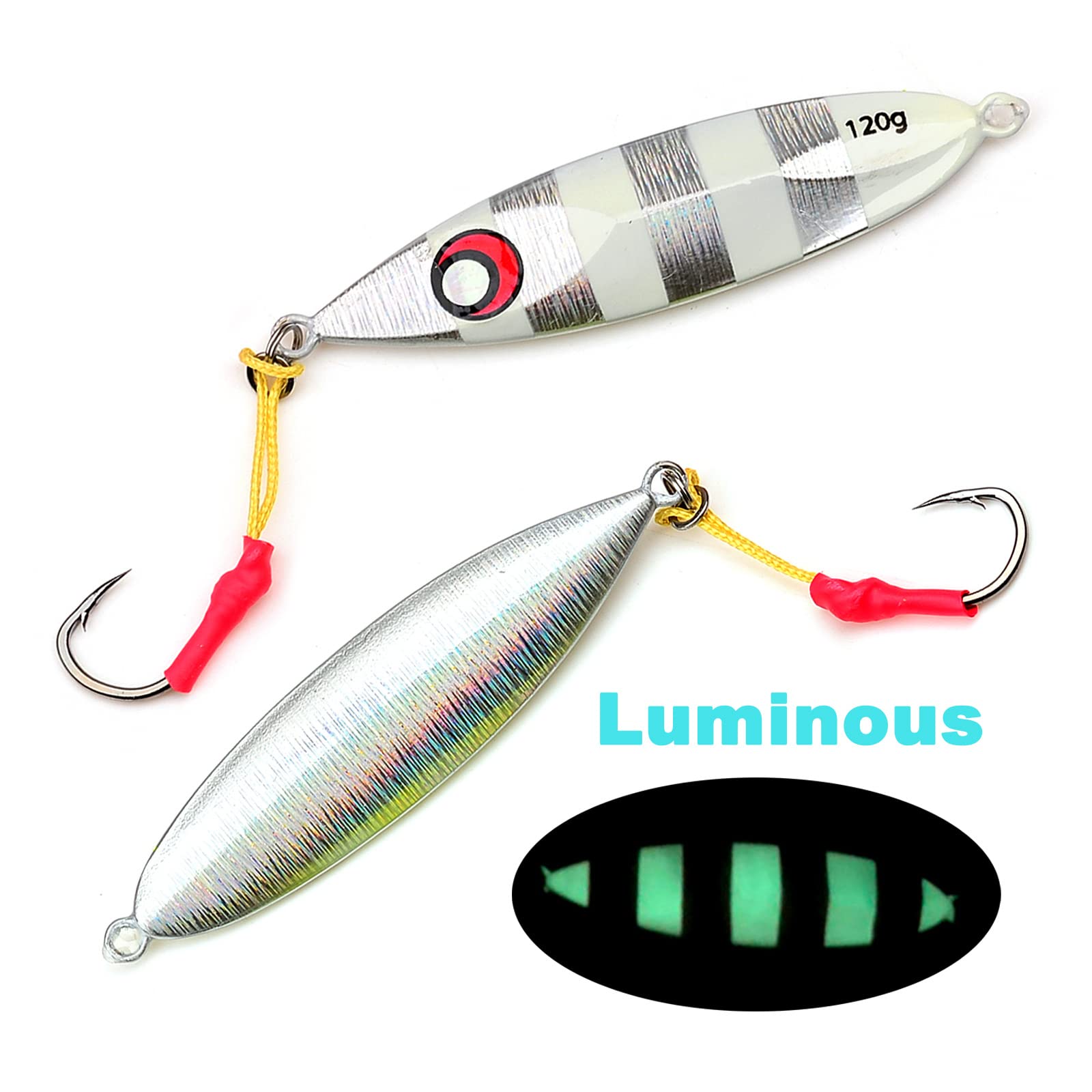 JD Tackle Saltwater Fishing Slow Pitch Jig Flat Fall Glow in The Dark Lures 4.5IN 120G/4.2OZ - 4 Pack