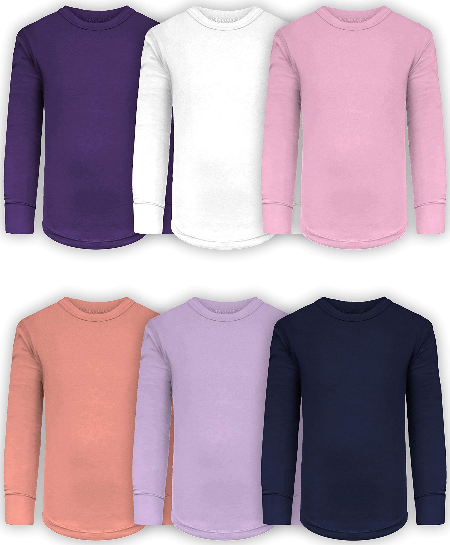 Girls/Boys/Toddler 6 Pack Athletic Performance Long Sleeve Undershirt Tops/Base Layer Cotton Stretch Shirts (6 Pack - Pastels, 10/12)