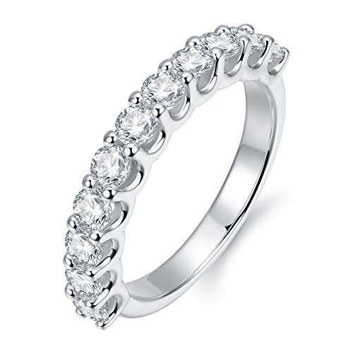 HAFEEZ CENTER 3mm Rhodium Plated Sterling Silver Half Eternity Moissanite Wedding Band Ring (7)