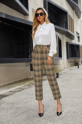 GRACE KARIN Casual Pants for Women Loose Fit Elastic Waist Work Office Slim Fit Pencil Pants Khaki 2XL
