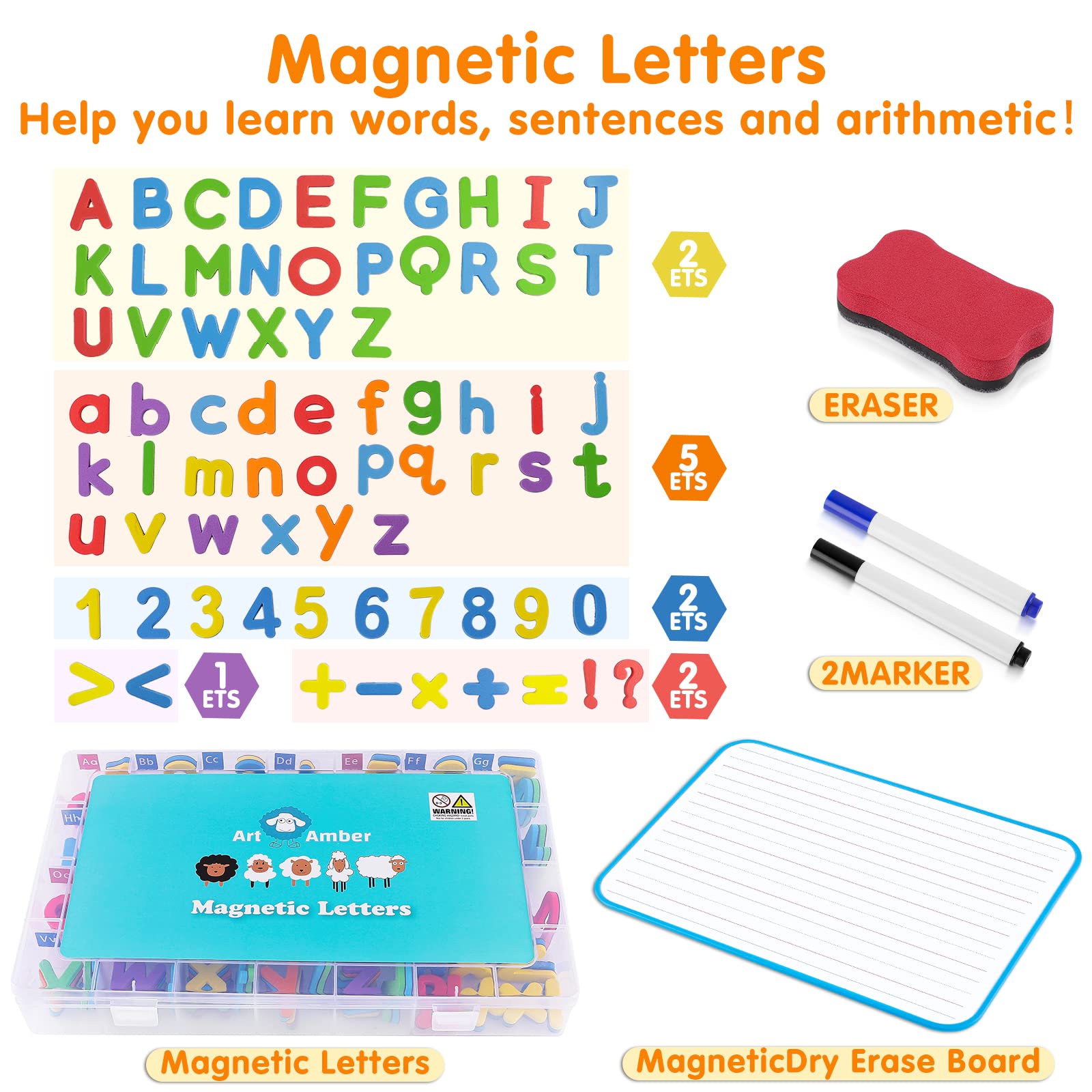 Magnetic Letters Alphabet ABC Magnets for Fridge Colorful Uppercase 234 Pcs with Double-Side Magnet Board Refrigerator Magnets Alphabet Magnets Foam Alphabet Letters for Kids Spelling and Learning