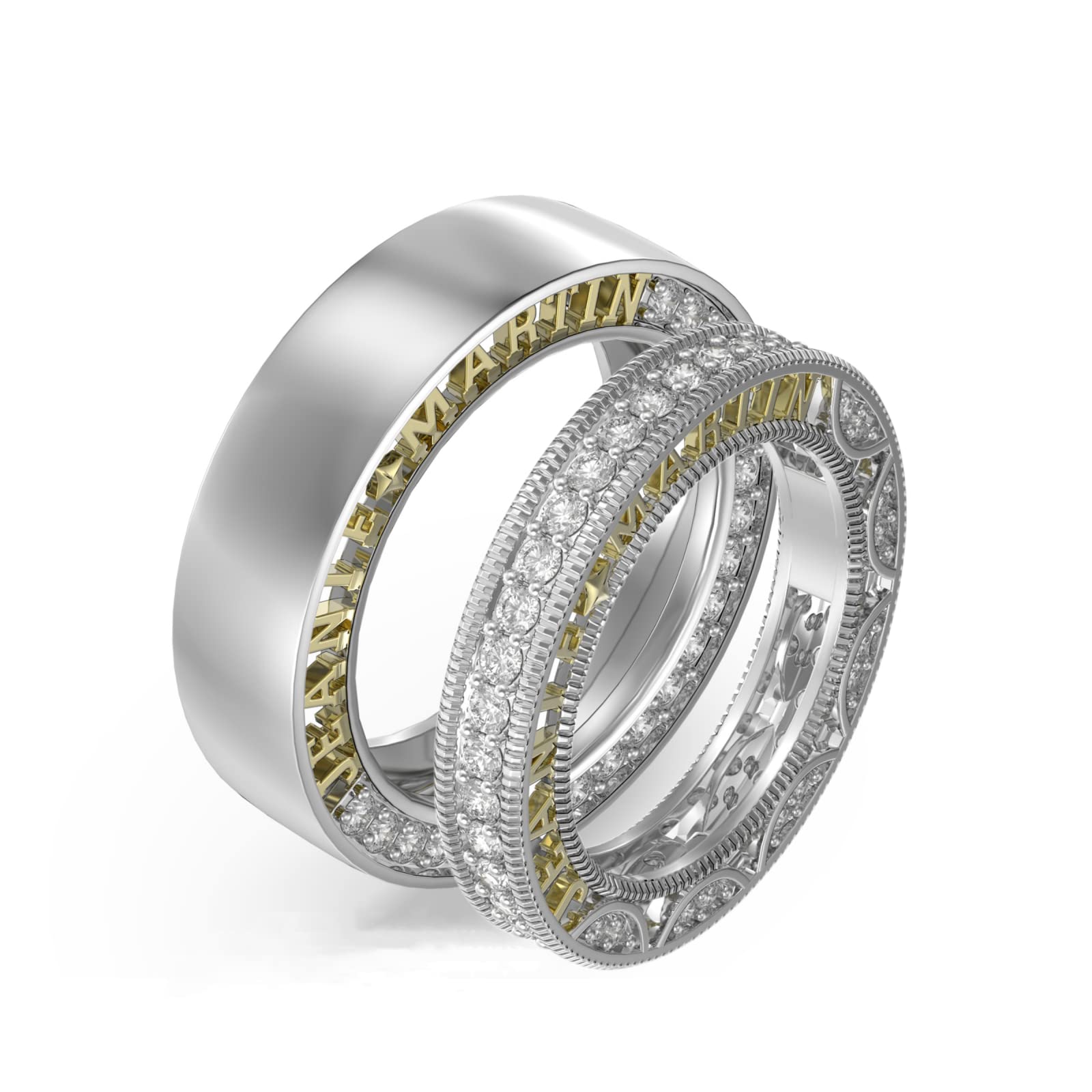 lagofit 3D Custom Name Couple Rings Set Personalized Promise Rings for Couples with Birthstone Engagement Ring Wedding Band, Anniversary Birthday Gift for Him Her (Style 4)