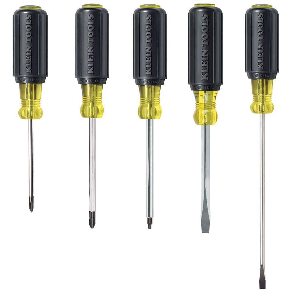 Klein Tools 80031 Screwdriver Set, 5-Piece Kit Includes 2 Slotted, 2 Phillips and 1 Square Tip Screwdriver, Cushion Grip Comfort