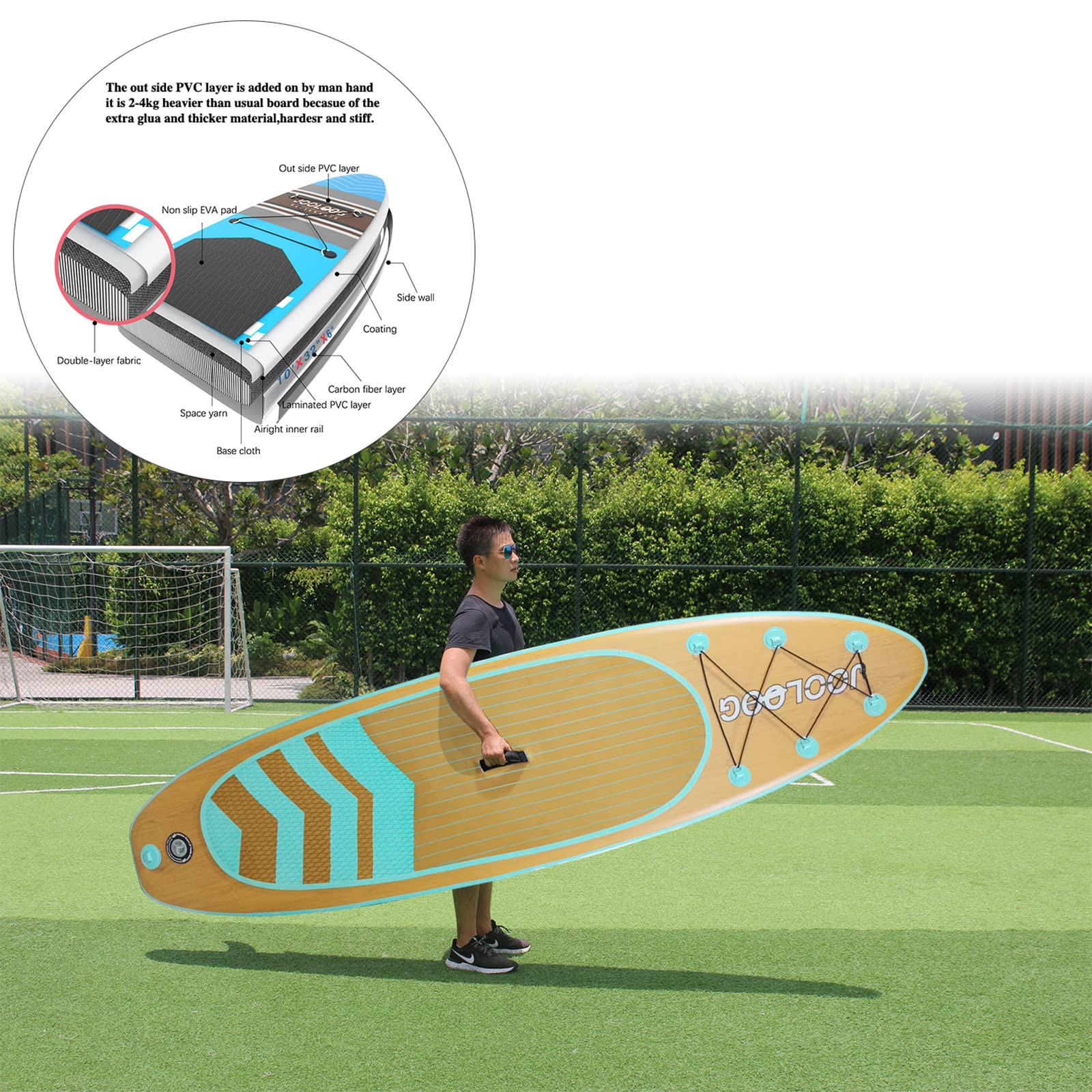 Inflatable Paddle Boards, JOOLOOG Yoga Sup Board for Surfing 10'5''X 32''X 6'', Wood SUP