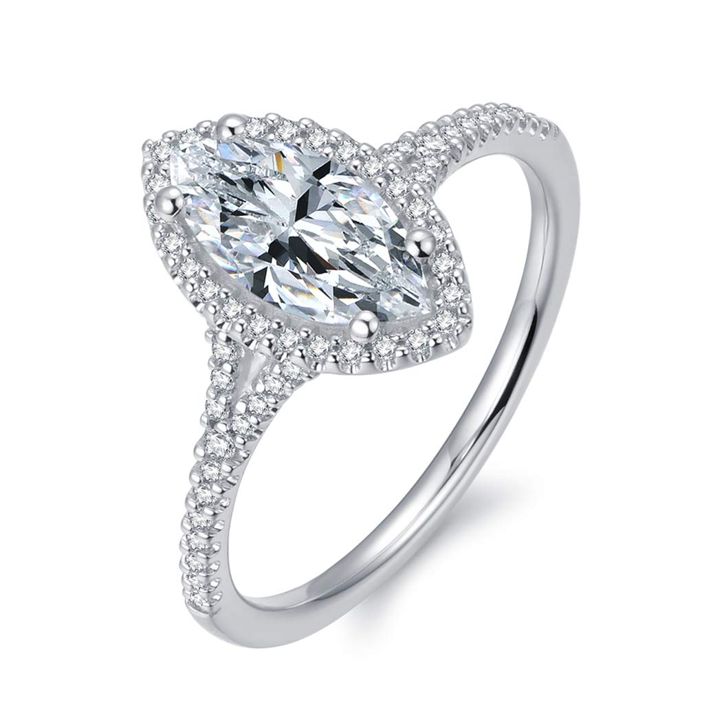 HAFEEZ CENTER Moissanite Rings 1 Carat Marquise Cut Moissanite Engagement Ring D Color VVS Moissanite Rings (6.5)