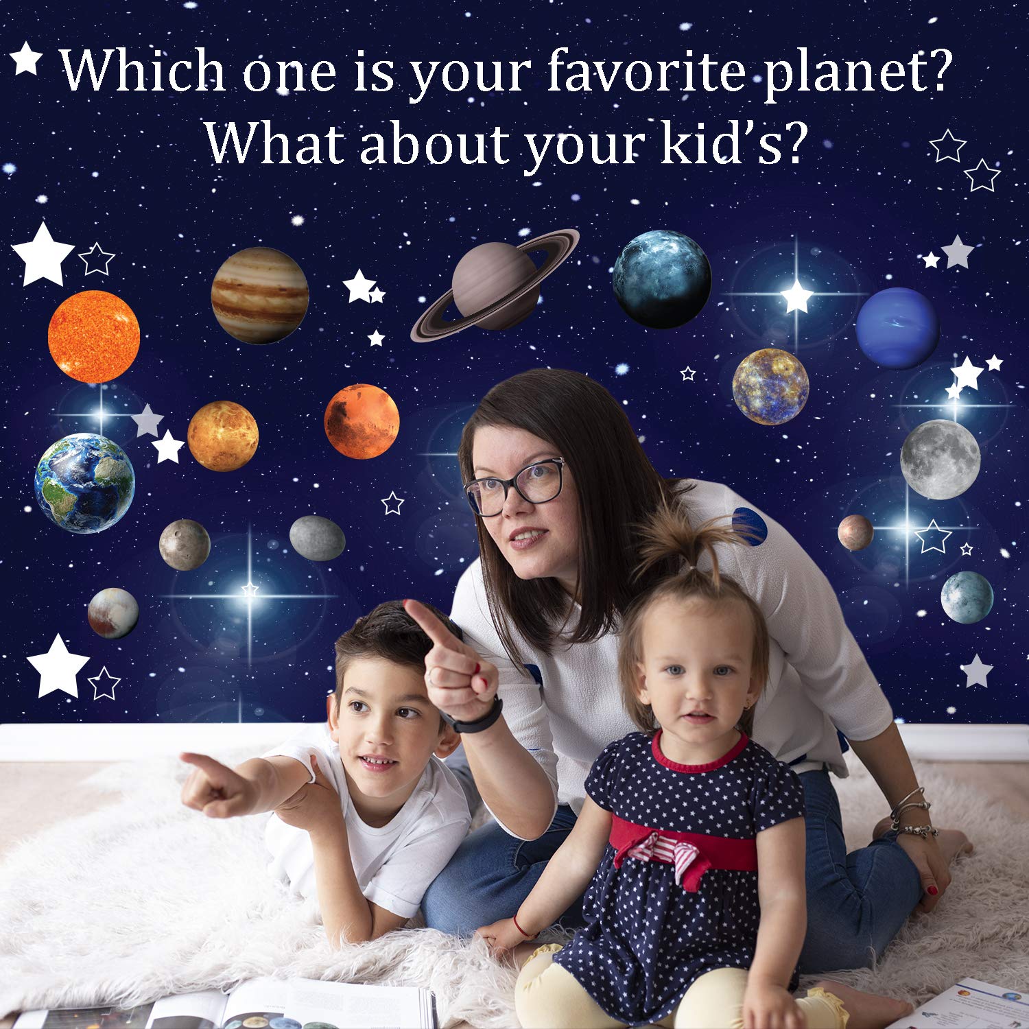 Hello World 200pcs Glow in The Dark Stars and Planets, Bright Solar System Wall Stickers, All Glowing 15 Planets Dwarf Pluto Moon Sun 173 Stars, 12 Shooting Stars 4 Rockets, Ceiling Wall Decals