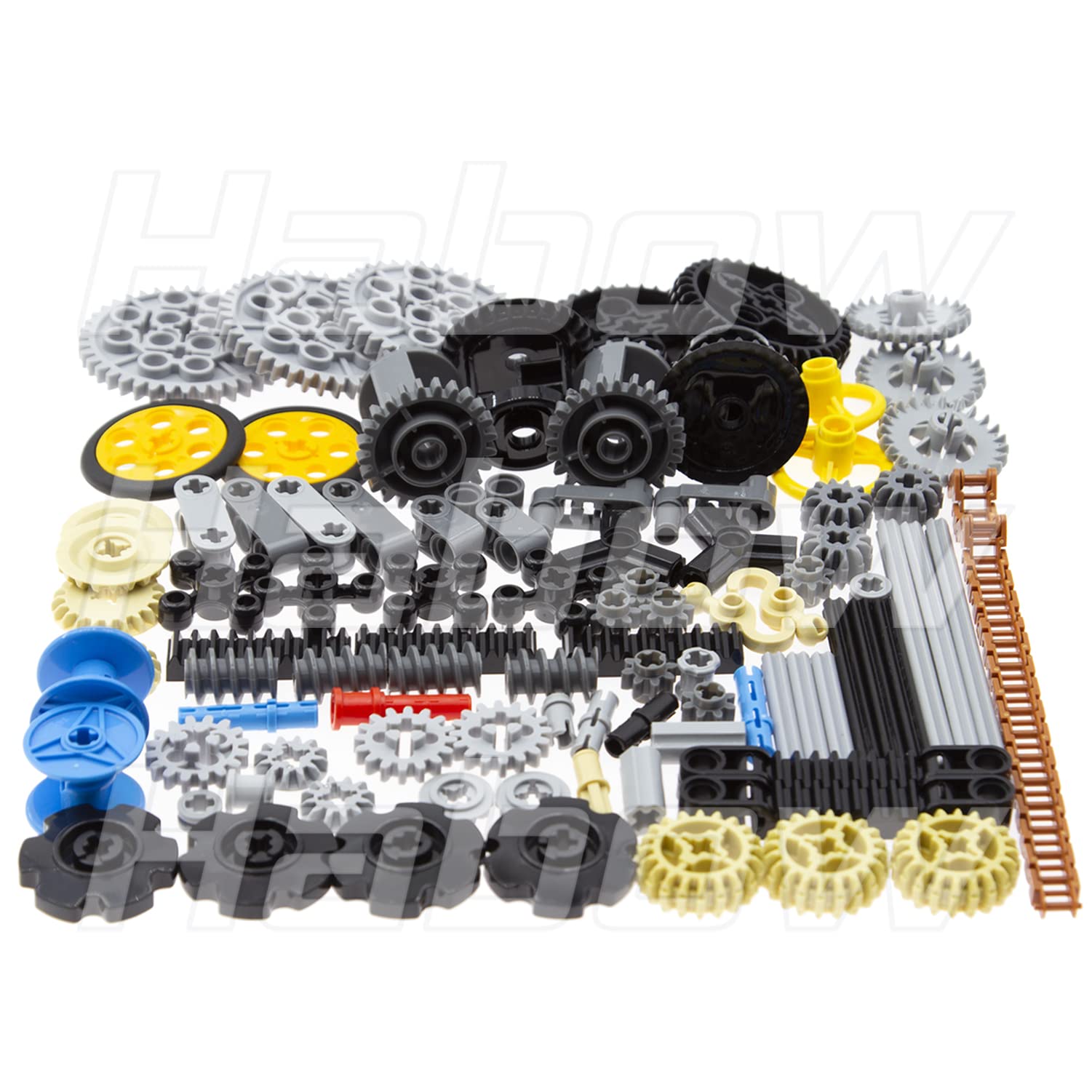 Habow 116pcs Technic-Parts Gears-Axle-Pin-Connector Compatible with Lego-Technic, Wheels Link Chain Gear Rack Steering Wheel Technic Bush Hook Tow Ball String Reel Differential. MOC Building-Blocks.