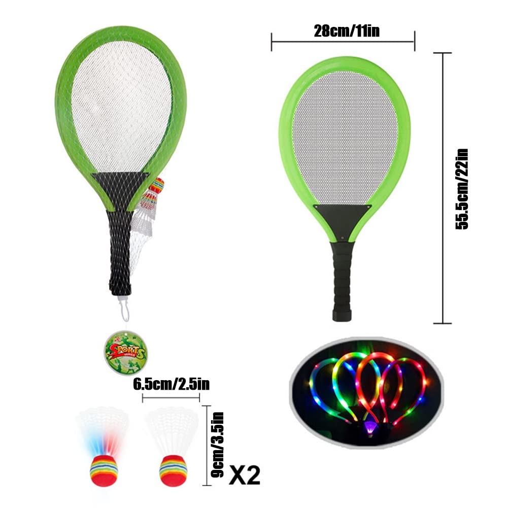 Led Light-Up Oversized Badminton Set with 2 Player Grip Tapes Badminton Racket 4 Light-Up Shuttlecocks,Family Entertainment Outdoor Night Light Training LED Badminton Racket Sets Sport