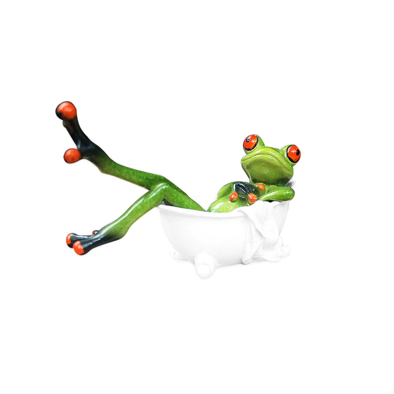 HAPTIME Frog Figurine Decor, A Frog Lying in The Bathtub, Frog Sculpture Statue, Creative Craft Resin, Great for Desk Bathroom Home Decoration (5.3 inch)