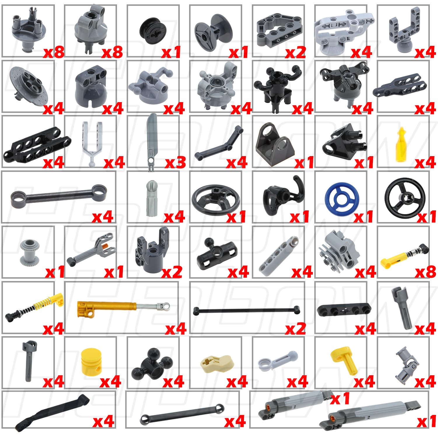 Habow 169pcs Technic-Parts Axle-Pin-Connector Compatible with Lego-Technic, Wheels Link Chain Steering Technic-Suspension Engine Technic Linear Actuator Shock Absorber MOC-Replacement-Pieces