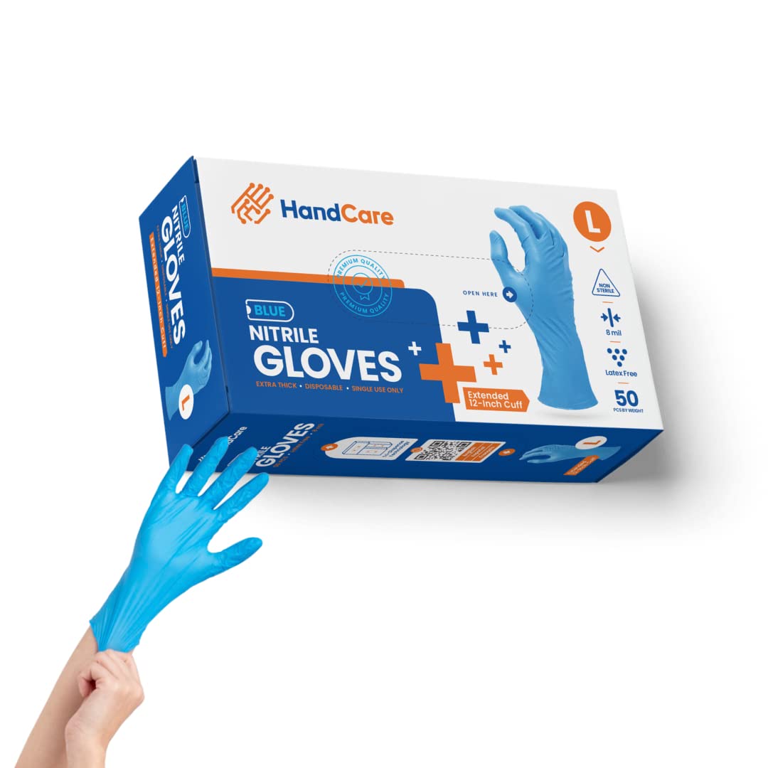 Gloves+com Blue Nitrile disposable gloves 8 Mil Powder Latex Free Exam Working Gloves, Nitrile Exam Gloves (Large - Box of 100)