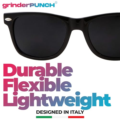 grinderPUNCH Super Dark Black Lens Men's Sunglasses Retro Classic 80's Stylish Trendy Shades (Black)