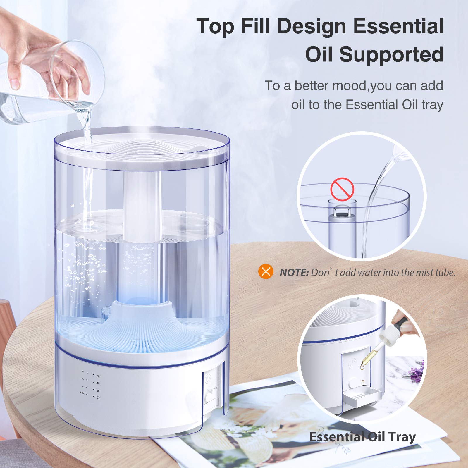 Gocheer Cool Mist Humidifier, 6L Ultrasonic Humidifiers for Bedroom Large Room, Essential Oil Diffuser Air Humidifier with Remote Control LED Display Auto Shut Off Auto Mode, Lasts Up to 65H (6L)