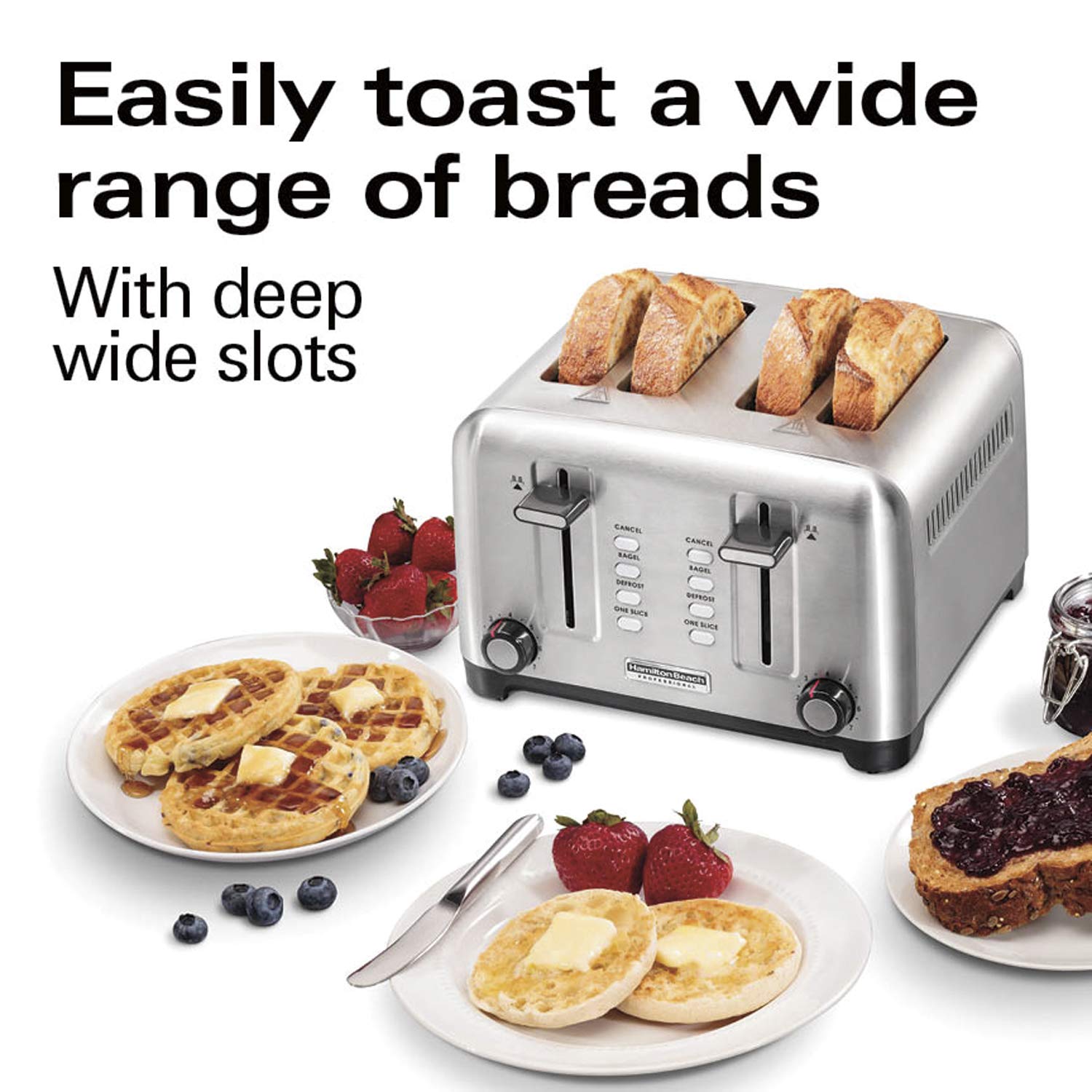 Hamilton Beach Professional 24991 Toaster with Deep & Wide Slots for Artisan Bread & Bagel and Sure-Toast Technology, Auto Shutoff, 4-Slice, Stainless Steel