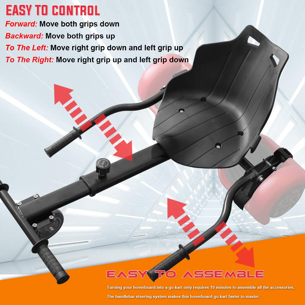 Hovercart Universal Hover Board Go Kart with Adjustable Length Compatible with Most Hoverboard Self Balancing Scooters for Kids and Adults (Black)