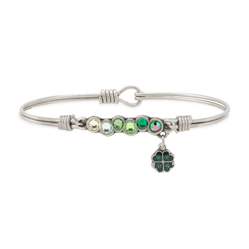Luca + Danni Lucky Clover Starlight Bangle Bracelet in Irish Ombre For Women - Silver Tone Regular Size Made in USA