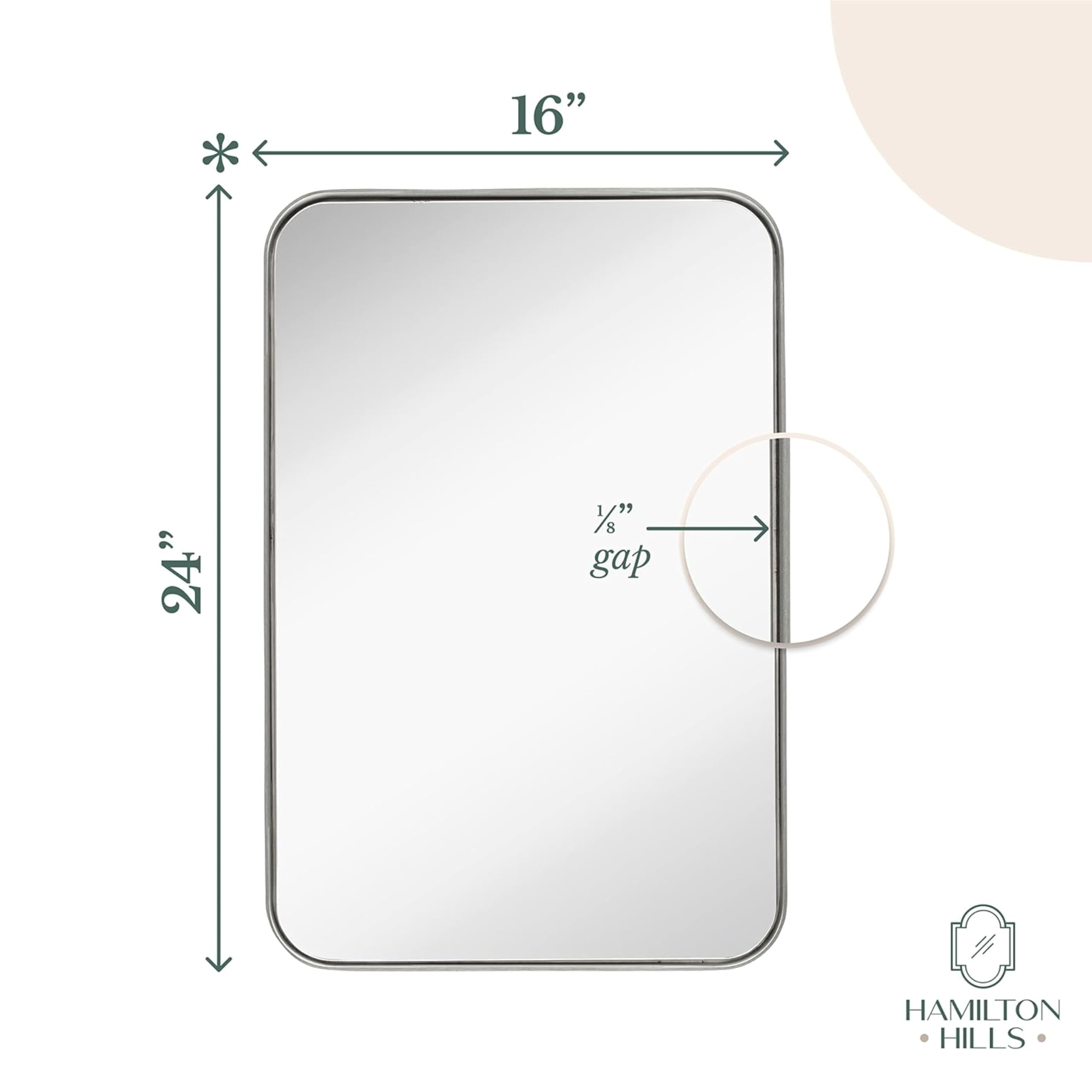 Hamilton Hills 16x24 inch Metal Silver Frame Mirror for Bathroom | Polished Rectangular Rounded Corner Vanity | 2" Deep Set Design Small Wall Mirrors Decorative | Hangs Horizontal and Vertical