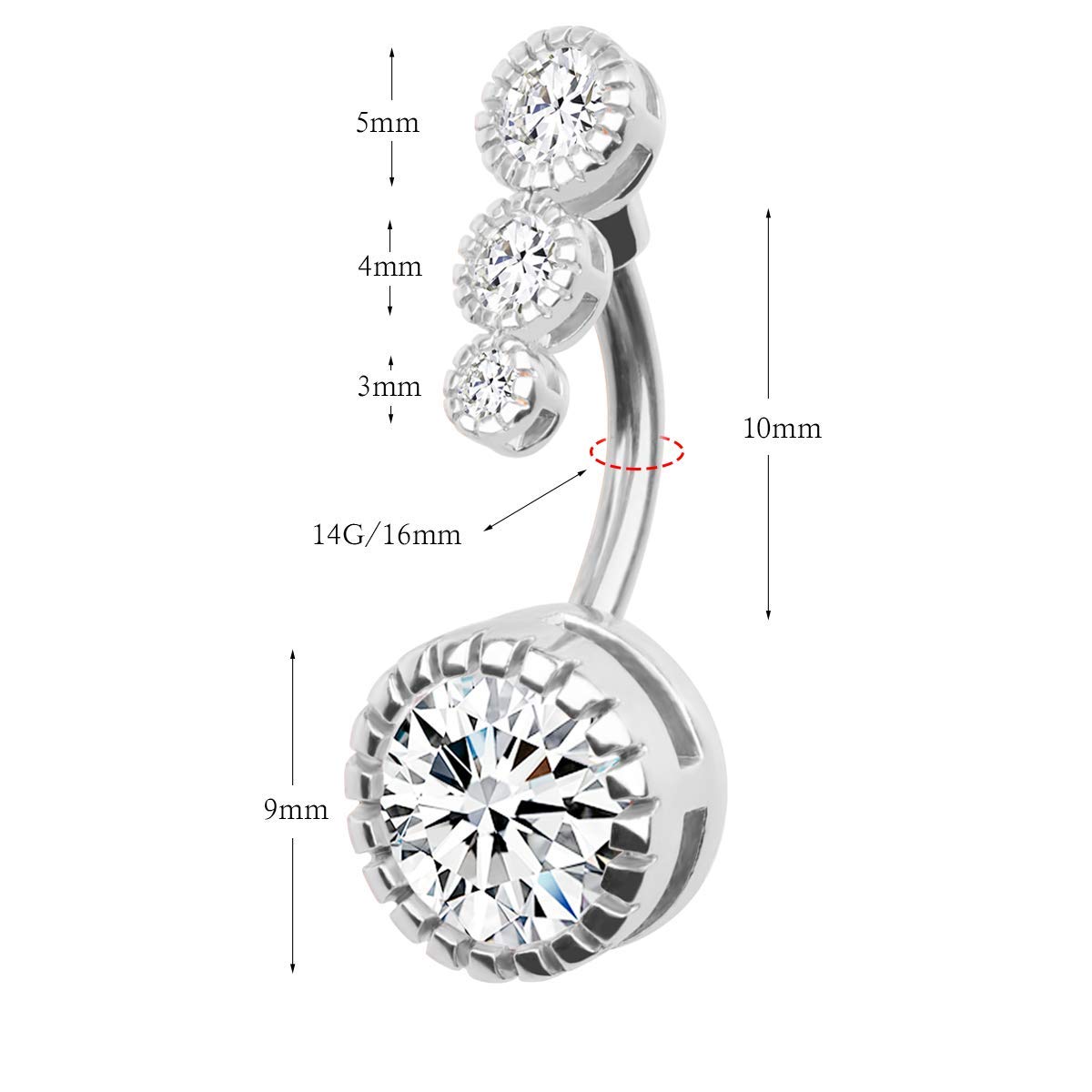 HAO HONG Belly Button Rings Clear CZ Navel Rings Belly Rings Belly Piercing Body Piercing (1pc Siver)