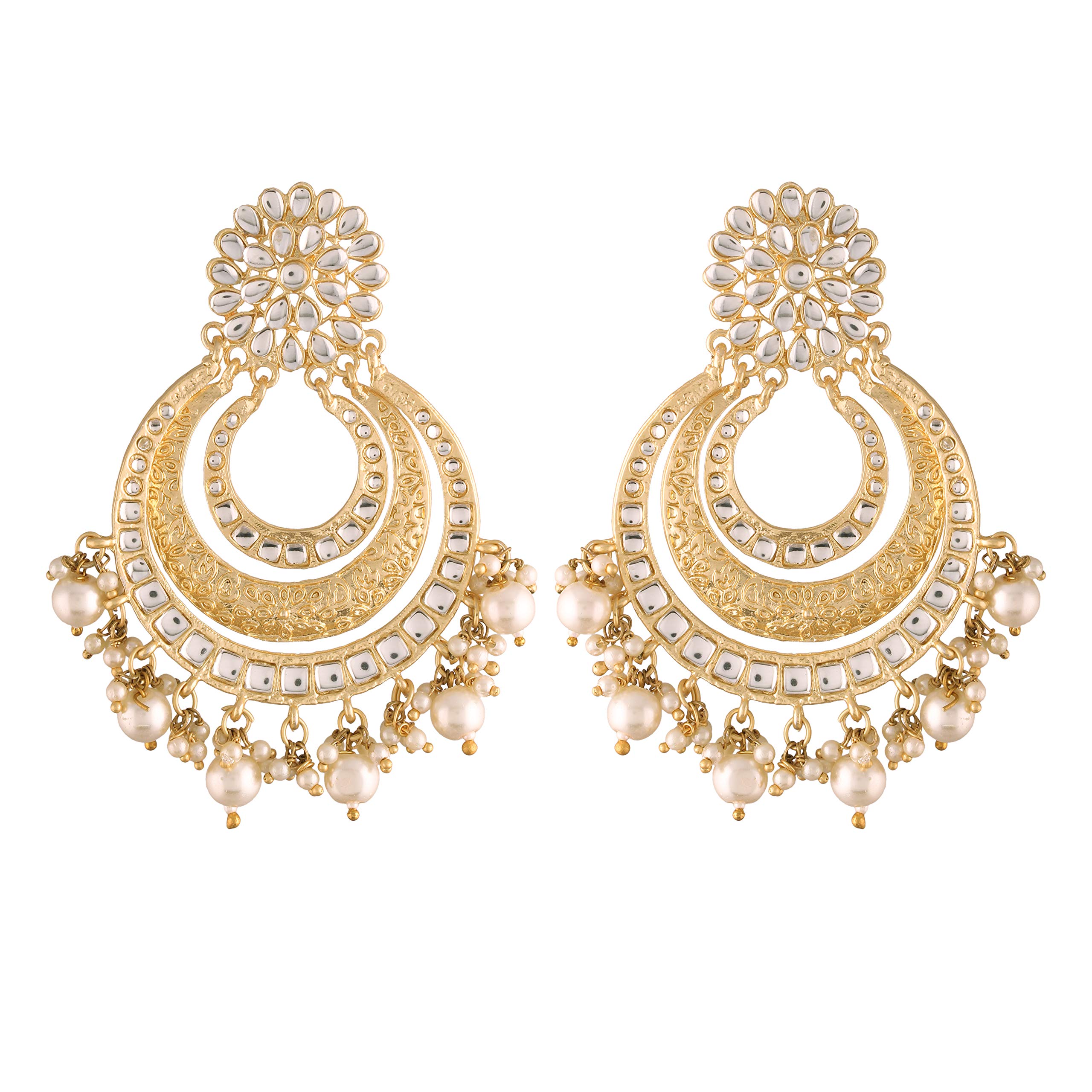 I Jewels 18k High Gold Indian Wedding Bollywood Matt Finish Plated Big Chandbali Handmade Royal Blue Enamel/Meenakari Kundan & Pearl Earrings for Women (E2860FL)