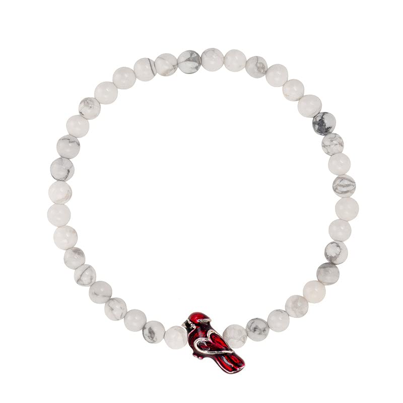 Luca + Danni Red Cardinal Stretch Bracelet with White Howlite Beads For Women - Silver Tone Regular Size Made in USA