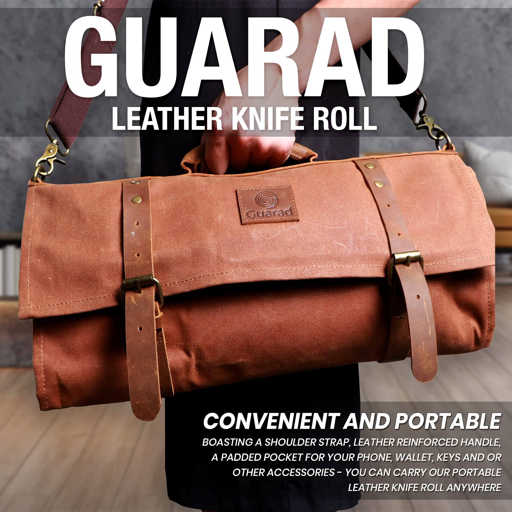 Leather Knife Roll Chef Bag Knife Storage Roll Bag 12 Dedicated Slots Interior Zipped Pocket Special Flap Pocket for Cleaver Portable Knife Bag Case Storage