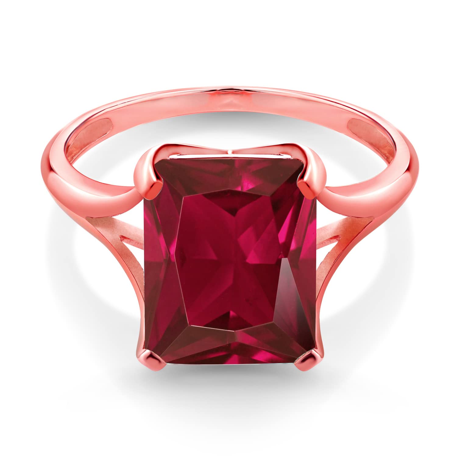 Gem Stone King 14K Rose Gold 10X8mm Emerald Cut Gemstone Birthstone Engagement Ring | Wedding Engagement Anniversary Promise Ring | Rose Gold Ring For Women