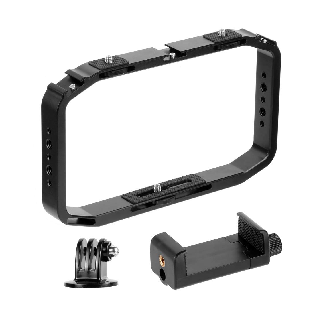 Handheld Video Rig Filmmaking Vlogging Cage Holder for iPhone,Cell Phone,DJI Osmo Action, GoPro New Hero /HERO7 /6/5 /5 Session, Micro SLR and Other Action Cameras
