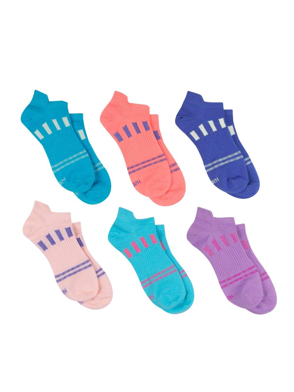 Hanes womens Performance Cool Compression Heel Shield 6 Pair Pack Casual Sock, Pink/Blue Design, 8 12 US