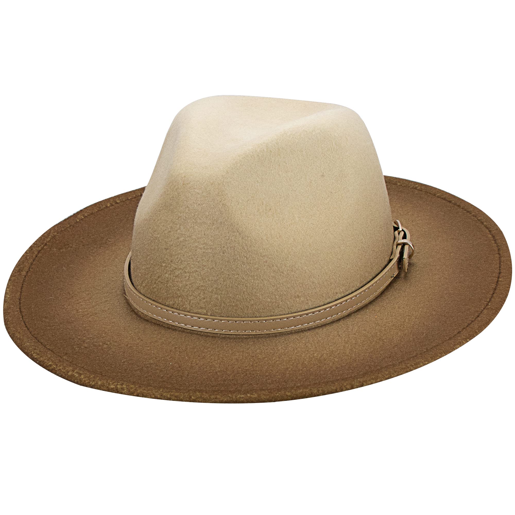 INOGIH Women Belt Buckle Fedora Hat Wide Brim Felt Hat Retro Gradient Panama Two Tone (Khaki, Medium)