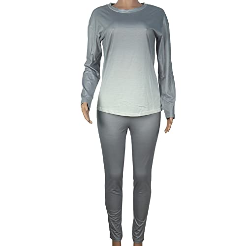 LaPhyran Two Piece Outfits for Women Casual Sets Pullover Long Sleeve Loose-Fit T Shirts Bodycon Solid Pants Tracksuits Fall Yoga Grey XXL