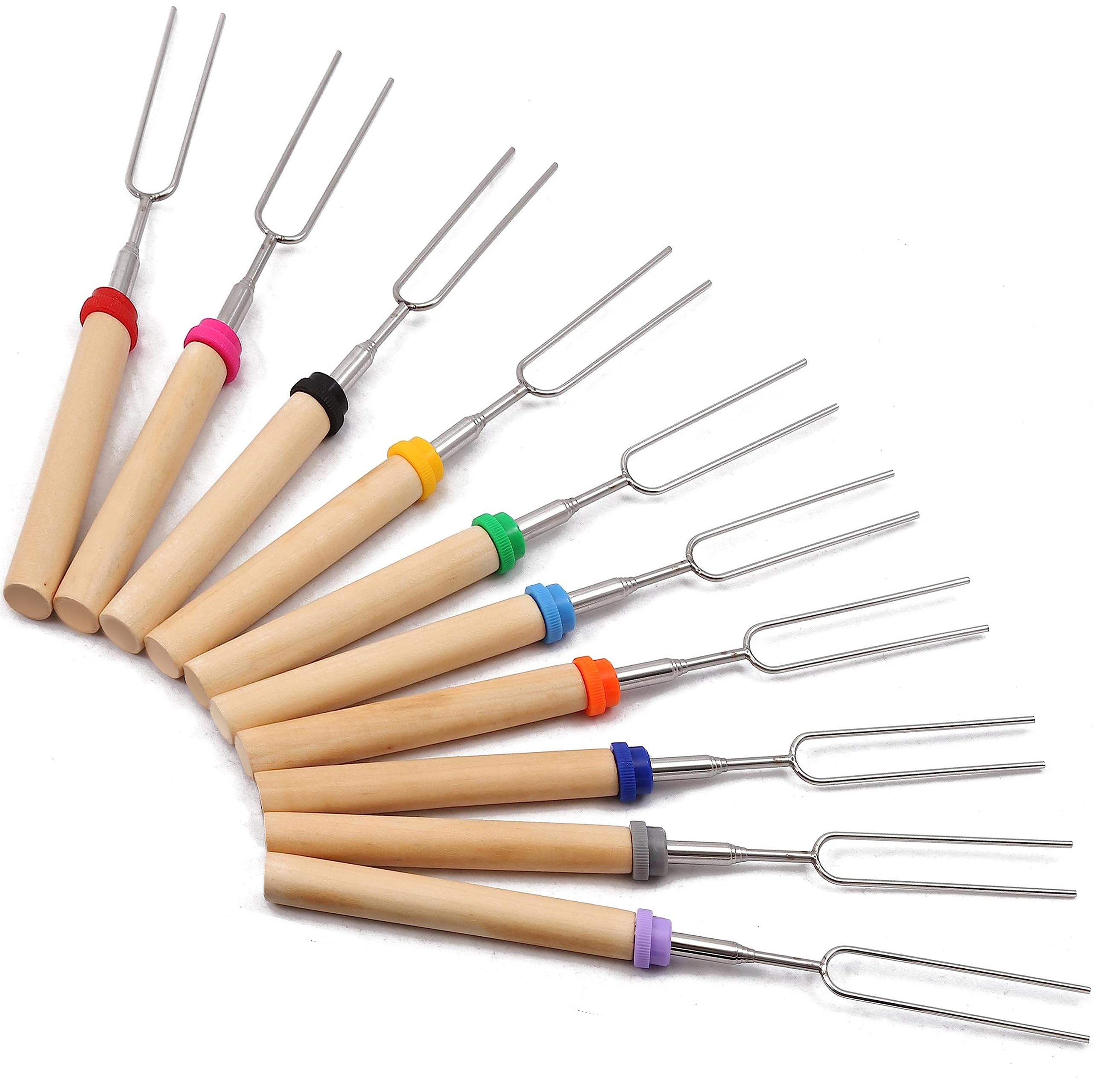 MalloMe Marshmallow Roasting Sticks - Smores Skewers for Fire Pit Kit - Hot Dog Camping Accessories Campfire Marshmellow 32 Inch Long Fork - 10 Pack